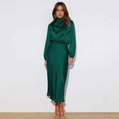 Womens Mock Neck Satin Dress 2026 Summer Spring Long Sleeve