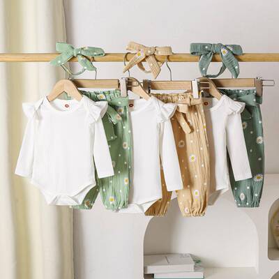 Baby Girls 3Piece Top+ Pants Sets White Long Sleeve Ruffle