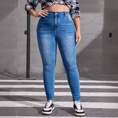 Women'S Slim Fit Denim Jeans Blue Color High Waist Stretchy
