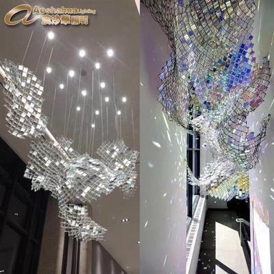 水晶吊灯彩色水晶方块片售楼部水晶灯珠宝展厅工程装饰灯