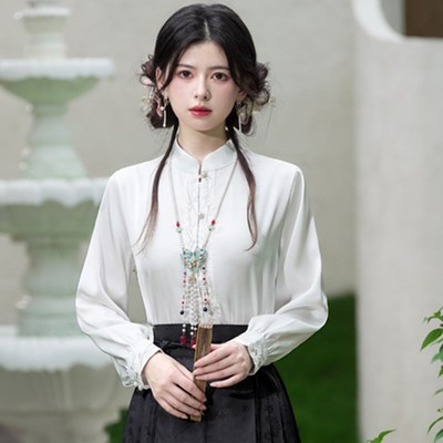 速发马面裙搭配的上衣袖长刺中新绣式改良汉服立领国风