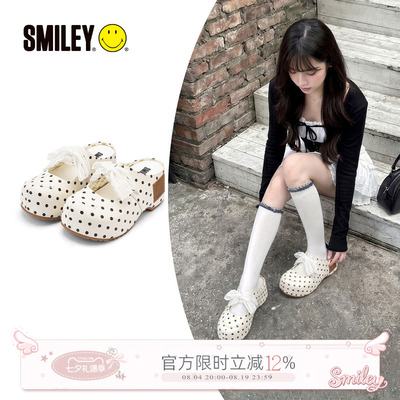 SMILEY笑脸蕾丝高跟玛丽珍半拖鞋