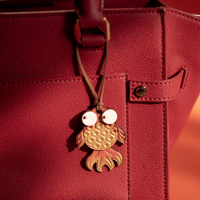 YUJI真皮原创包包挂件中式可爱转运锦鲤植鞣革手工创意礼物