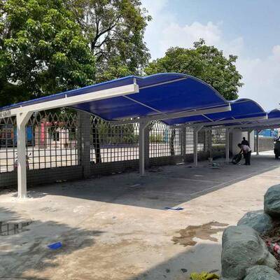 厂家直供钢结构浪型车棚固遮阳定防水公园边弧形wlg汽车双波停车