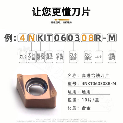 极速数控快进给铣刀片4NKT060308R-M双面90度铣刀粒代替1135/1604