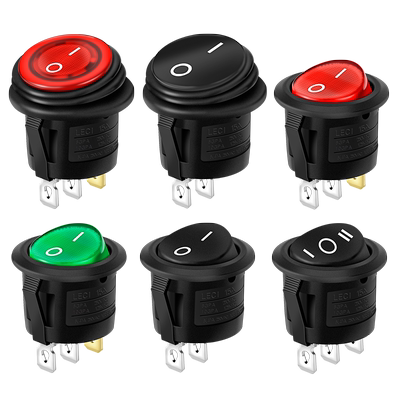 奎神电力 防水小船型开关船形圆形翘板电源开关带灯按钮2脚6A250V