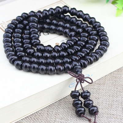 极速天然创意沉水黑檀手串108颗灯笼珠手链紫光檀乌木Y东非黑黄檀