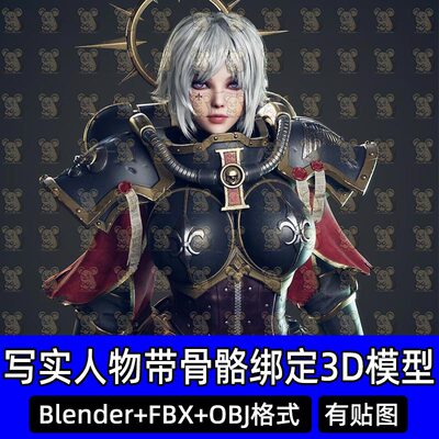 Blender写实拉克里玛修女重装动力甲盔甲带骨骼绑定3D模型FBX C4D