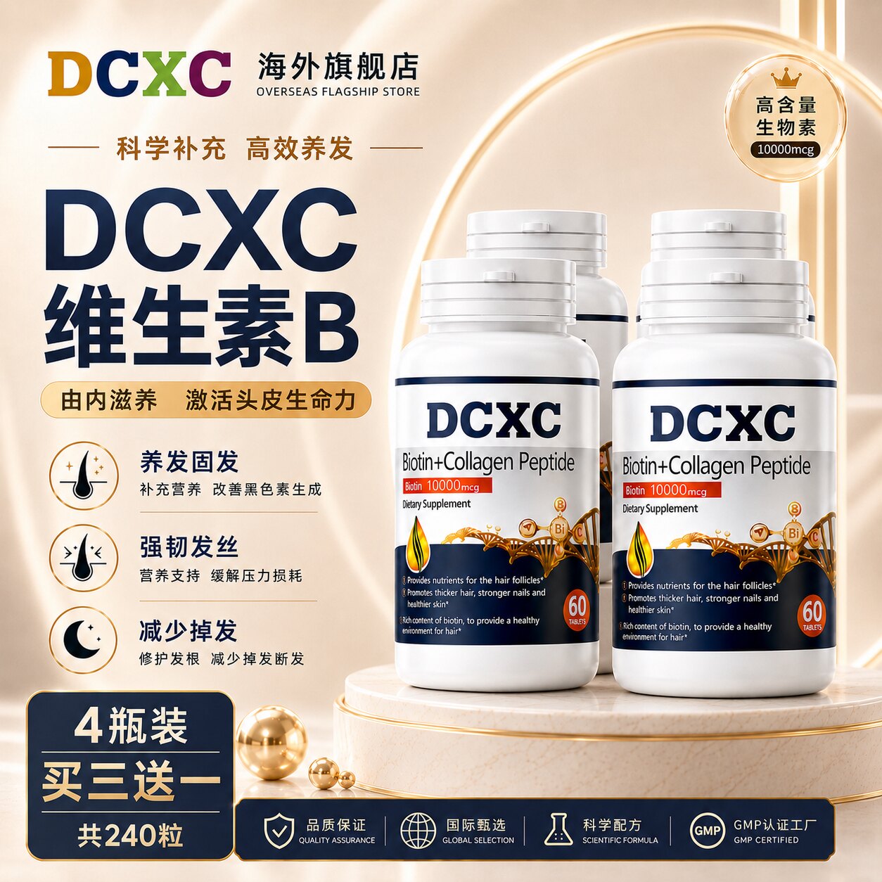 【买3送1】美国DCXC生物素养发护发白发养黑男女维生素B旗舰正品