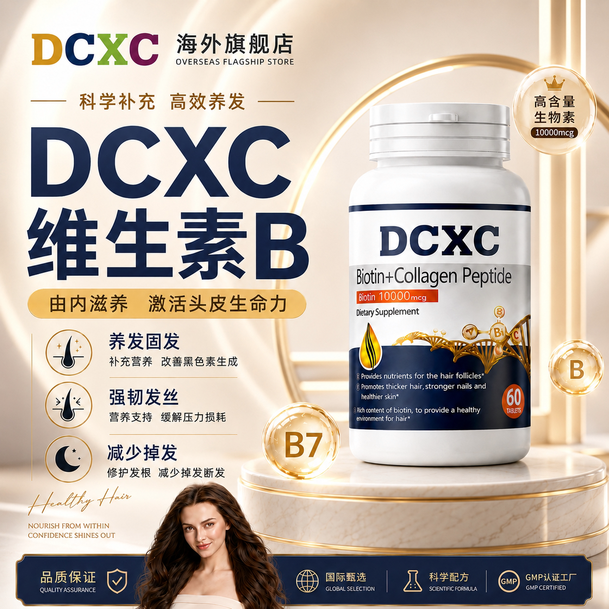 美国DCXC生物素 护发白发养黑男女维生素B保健品正品进口旗舰店