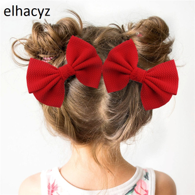 极速2pcs/set 5Inch Bpig Waffle Bow Hair Clips Handmade Hairp