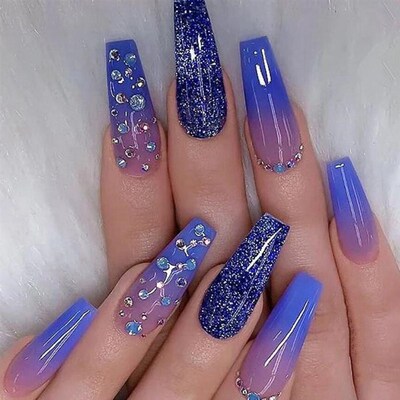 新品24Pcs Mfarble Gradient Long Coffin False Nails Detachabl