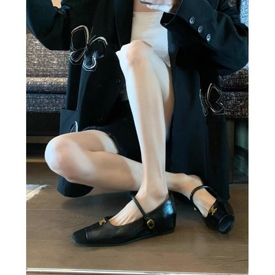 澜柜小香风玛丽珍鞋女一字带内增高休闲单鞋凯旋门金扣复古小皮鞋
