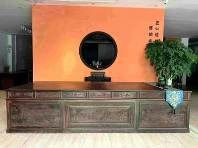 老挝大红酸枝交趾黄檀清式雕花山水办公桌写字台老板桌大班台