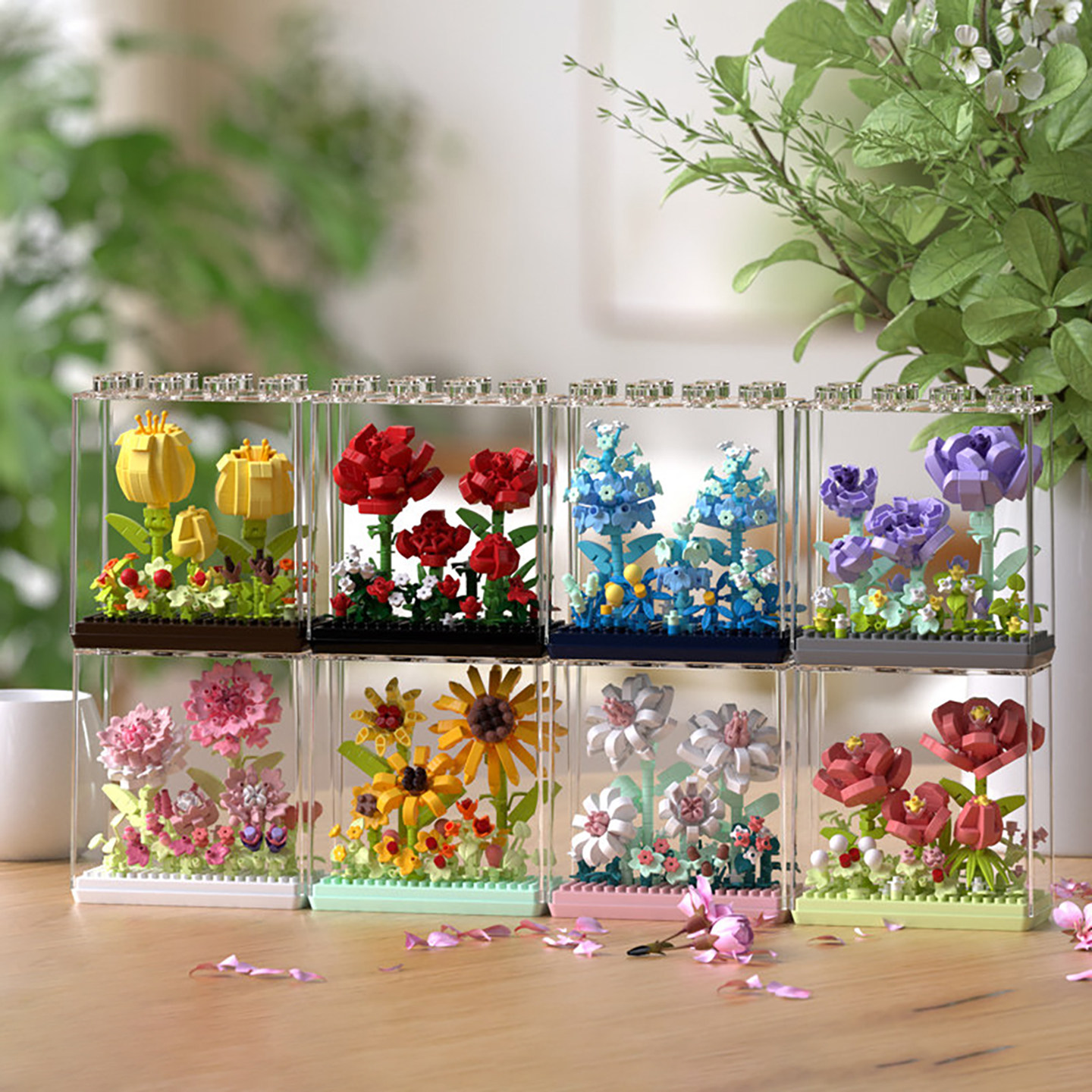 绮梦花盒盆栽永生花积木微颗粒拼装玩具桌面摆件立体女孩生日礼物