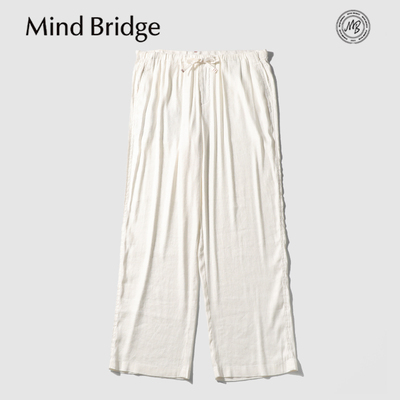 Mind Bridge2026夏季薄款汉麻混纺直筒长裤透气松紧腰宽松阔腿裤