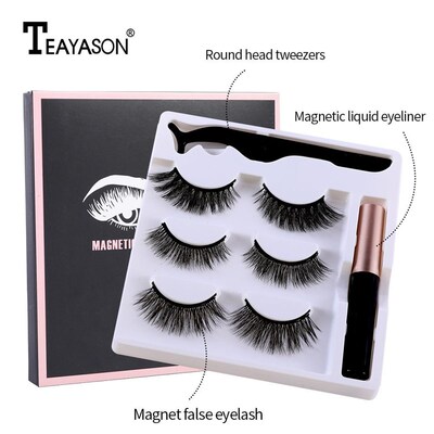 极速Magnetic Eyelashes and EyeliBner set Natural long 3D Eye