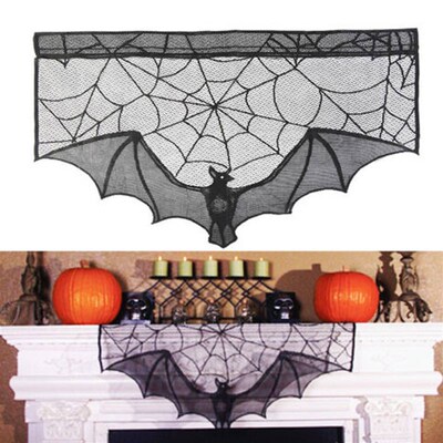 新品Halloween Decorative Bats Curta BHlack Lace Spider Web H