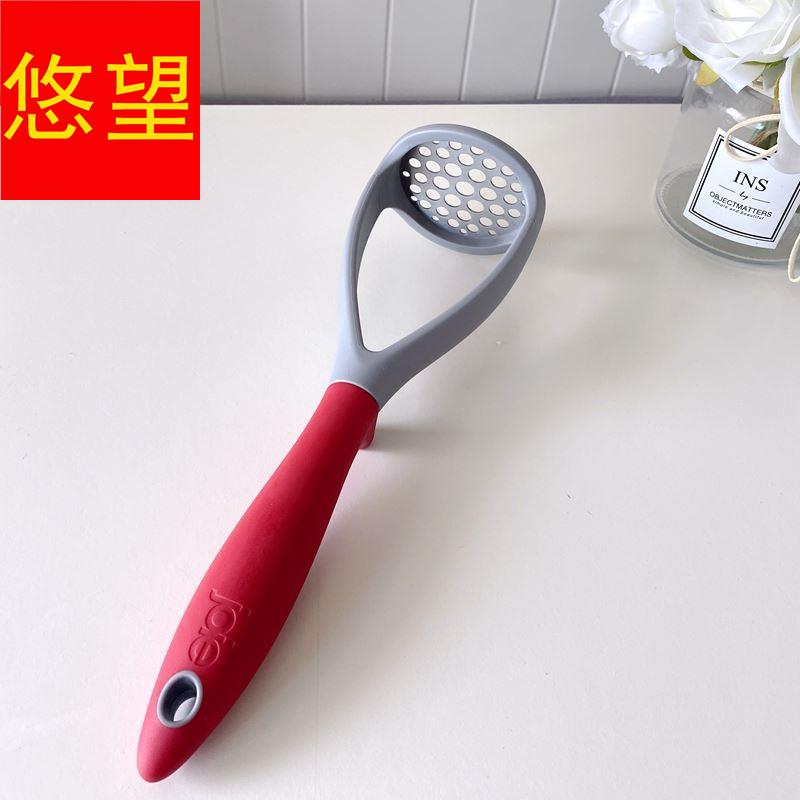 新品日式硅胶长手柄家用土豆泥压泥器不锈钢捣泥器压蒜.器压薯泥