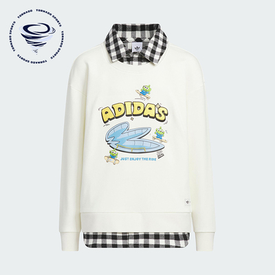 Adidas/阿迪达斯正品三叶草儿童假两件格经典纹领新款卫衣KF7346