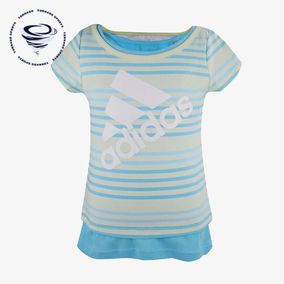 Adidas/阿迪达斯正品2026春季款小童日常圆领套头条纹短袖AP6454