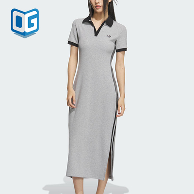 Adidas/阿迪达斯正品三叶草女士三条纹长款透气休闲连衣裙KF0318