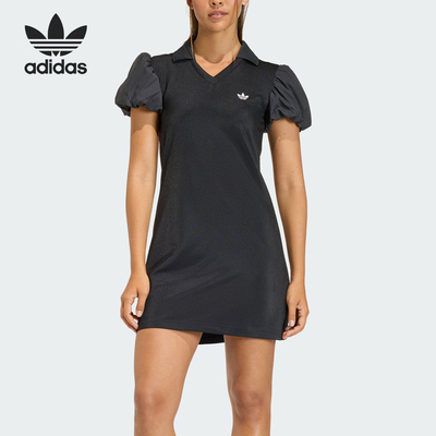 Adidas/阿迪达斯正品三叶草针织经典复古翻领修身连衣裙KD0302