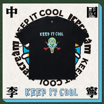 李宁正品x ICECREAM联名系列男女同款棉质宽松短袖文化衫AHSU887