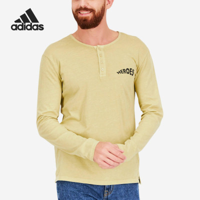 Adidas阿迪达斯正品长袖男士透气圆领半开襟扣子运动T恤HM9545