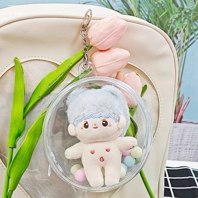 棉花娃娃10cm娃包高透明收纳挂袋玩偶防尘袋外出包ob11果冻遛娃包