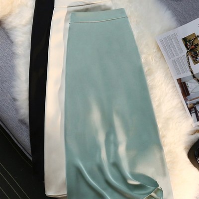 极速Syiwidii Silk Satin Long zSkirts for Women 4 Seasons Ele
