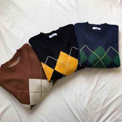 极速Korean College Style Autumn Winter Geometric PVattern Ar