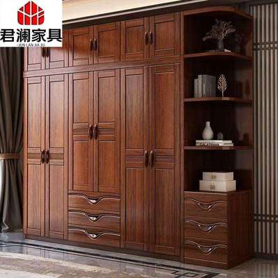 胡桃木中式衣橱收四门五门六门纳实木衣柜家用卧室带抽屉顶柜边柜