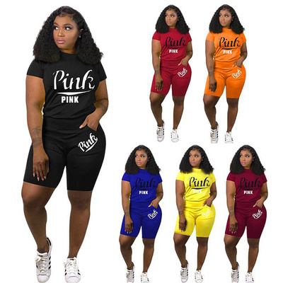 极速Summer Tracksuit Set For Plus Size Women 2XL Pink ZLette