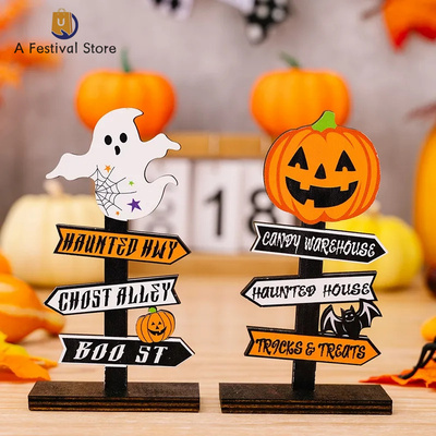 极速1PC Halloween Wooden Ornaments Pumpkin LeQtter Ghost Tri