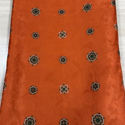 155元/米 全真丝透孔花罗红云纱面料布料 宝相花橙色