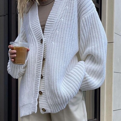 新品Yiyiyouni Autumn Winter V-NBeck Loose Cardigans Women Si