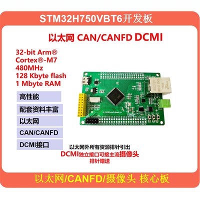 STM32H750 H7 以太网/CANFD/摄像头 TypeC TF卡 核心板 开发板
