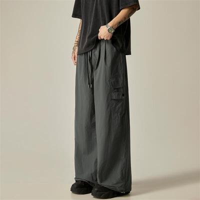 ISIETS美式休闲 宽裤夏季薄款纸袋裤男潮牌宽松速干 干伞兵工装长