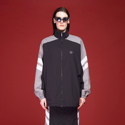 AKTK外套秋冬新品设计中性复古美式拼色立领宽松夹克外套女