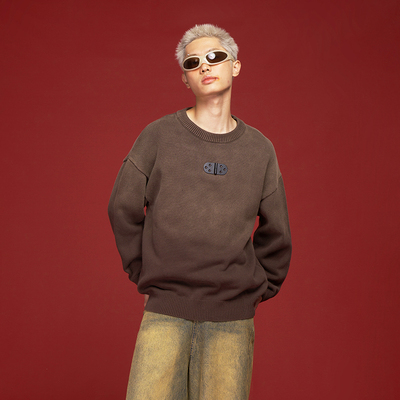 AKTK毛衣秋冬新品中性美拉德水洗做旧时尚廓形显瘦复古针织衫