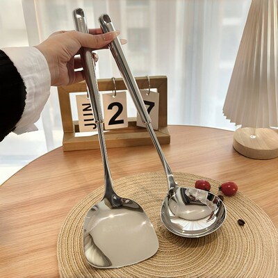 1810不锈钢i锅铲炒菜铁铲子家用厨房加厚长柄厨具套装汤勺漏勺煎