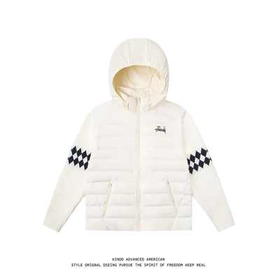 KINDD复古立领针织拼接轻便50白鸭绒排骨羽绒服冬款保暖外套