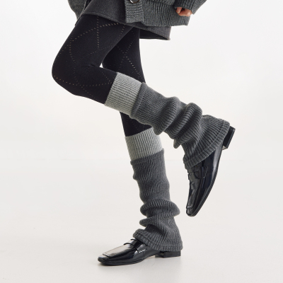 微喇叭口灰色袜套配鲨鱼裤秋冬羊毛保暖防滑小腿腿套堆堆袜女显瘦