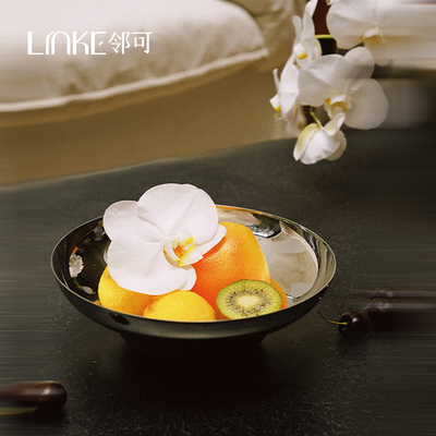 LINKE邻可 · 不锈钢圆形果盘 极简金属设计 沙拉盘高颜值水果盘