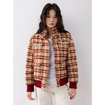 COCO ZONE 刘一一“官宣鹅绒”冬季90鹅绒撞色格纹羽绒服CC2D3205