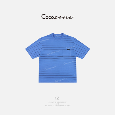 COCO ZONE 刘11 100棉新款条纹休闲百搭女式短袖T恤CD2A0363