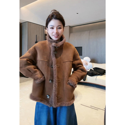 COCO ZONE 刘11 2025百搭双面穿100绵羊毛冬季单排扣加厚外套女