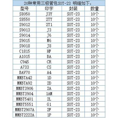 贴片三极管包 S8050 9014 C1815 BAV70 MMBT3906 2907A 5551 常用