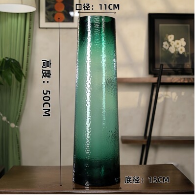 50CMT筒锤纹花瓶 | 加厚水晶玻璃绿色原色料客厅水养百合龙柳摆件